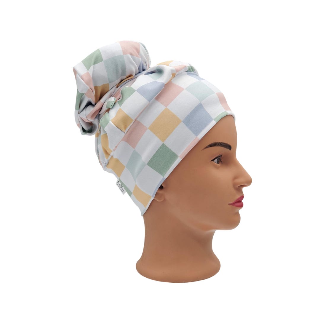 Pastel Checkers Scrub Cap, Womens Surgical Cap, High Bun Scrub Cap ...