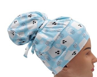 Succulent Scrub Cap, High Bun Surgical Hat With Buttons, Long Hair ...