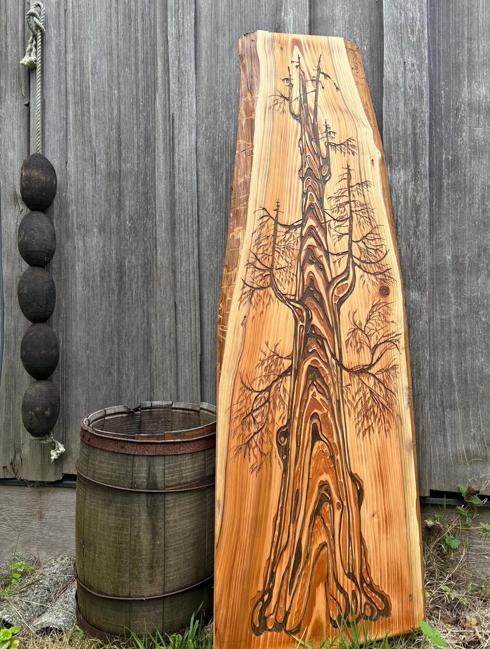 Red Cedar Wood Carving Tree Art Black Stain Hand Carved Natural Wall ...