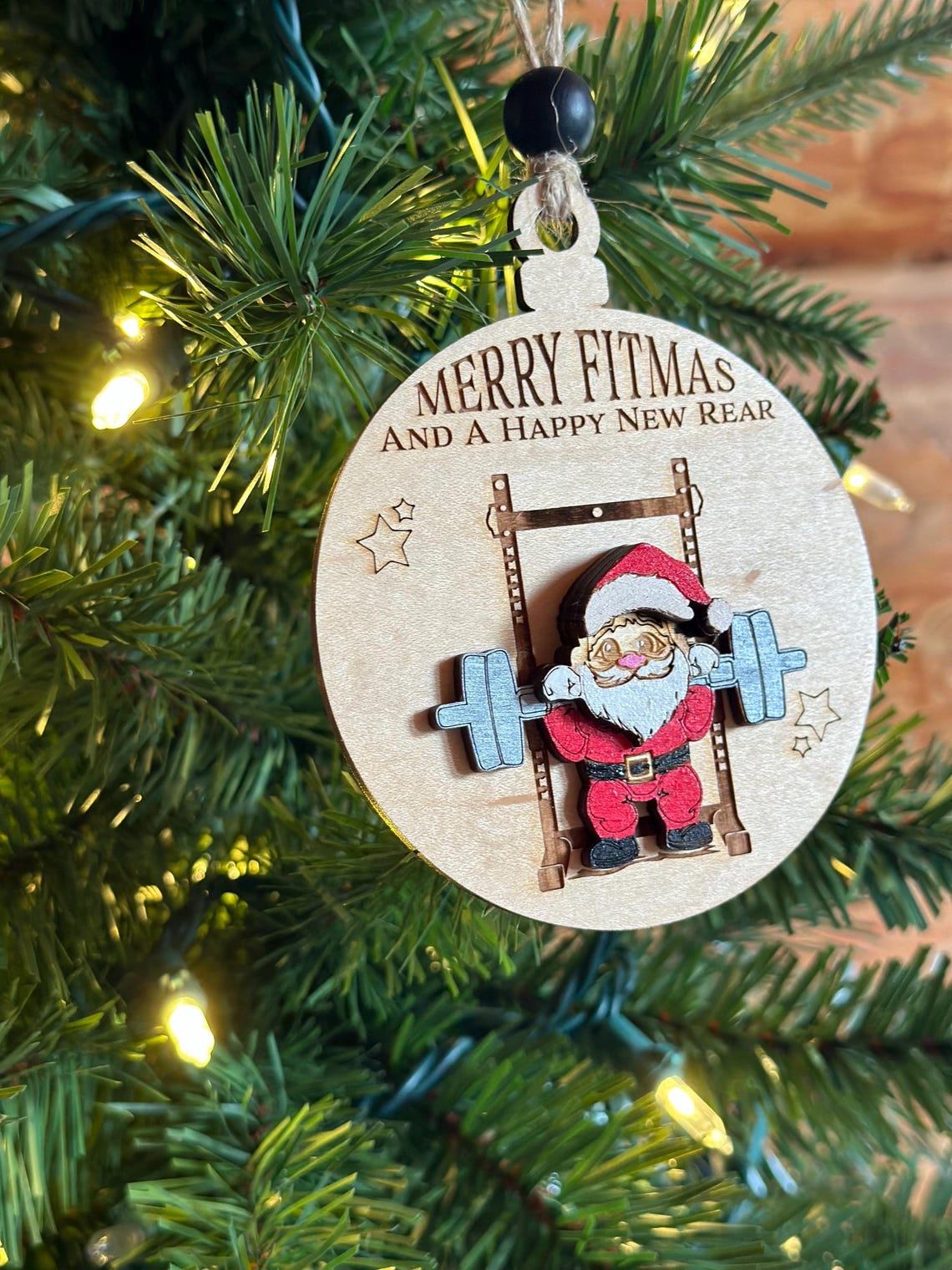 Merry Fitmas Santa Weightlifting Ornament - Funny Gym Christmas Decor ...