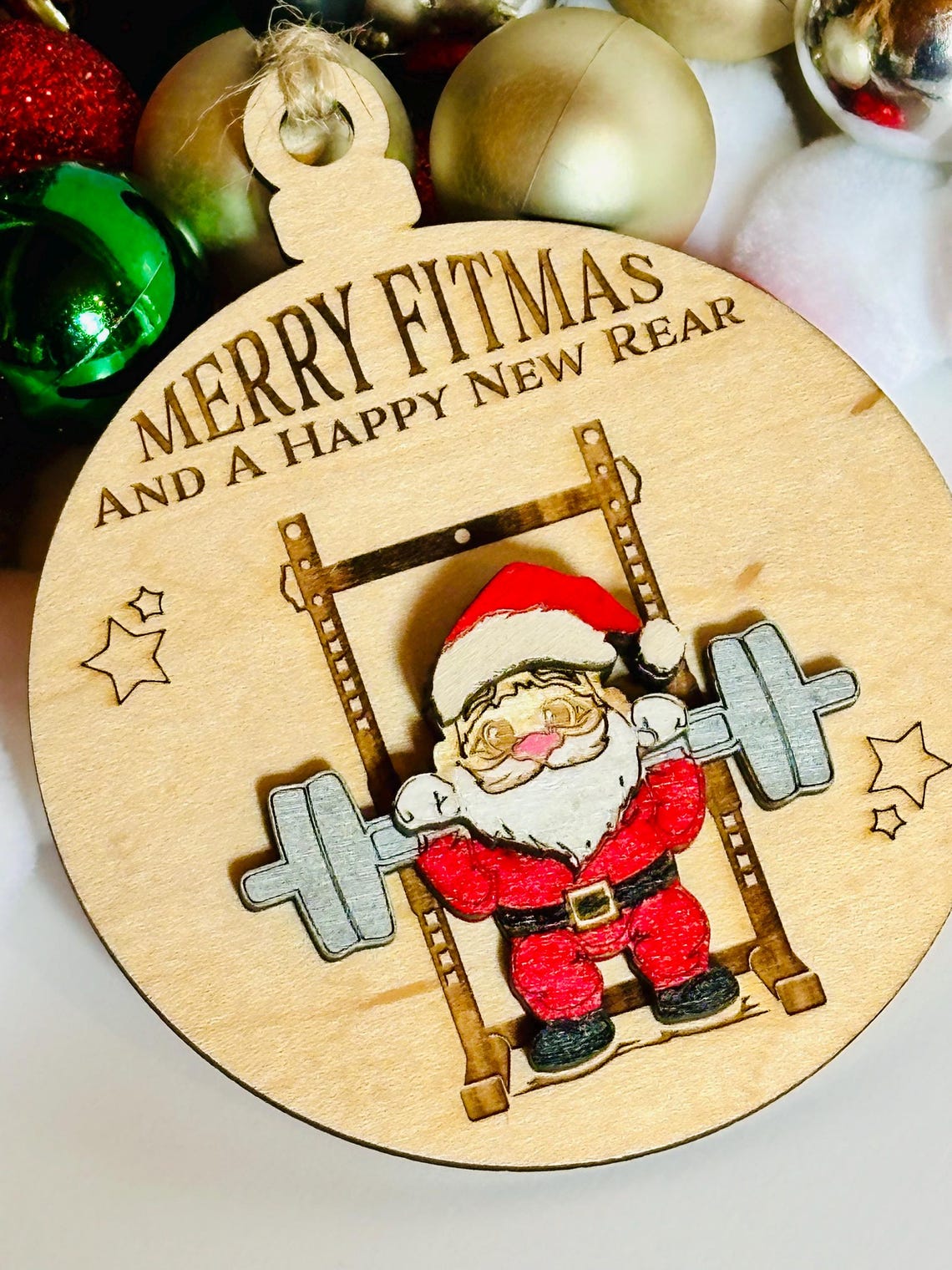 Merry Fitmas Santa Weightlifting Ornament - Funny Gym Christmas Decor ...