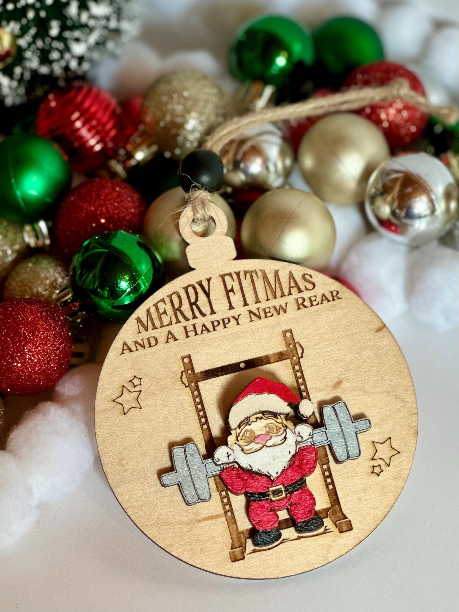 Merry Fitmas Santa Weightlifting Ornament - Funny Gym Christmas Decor ...