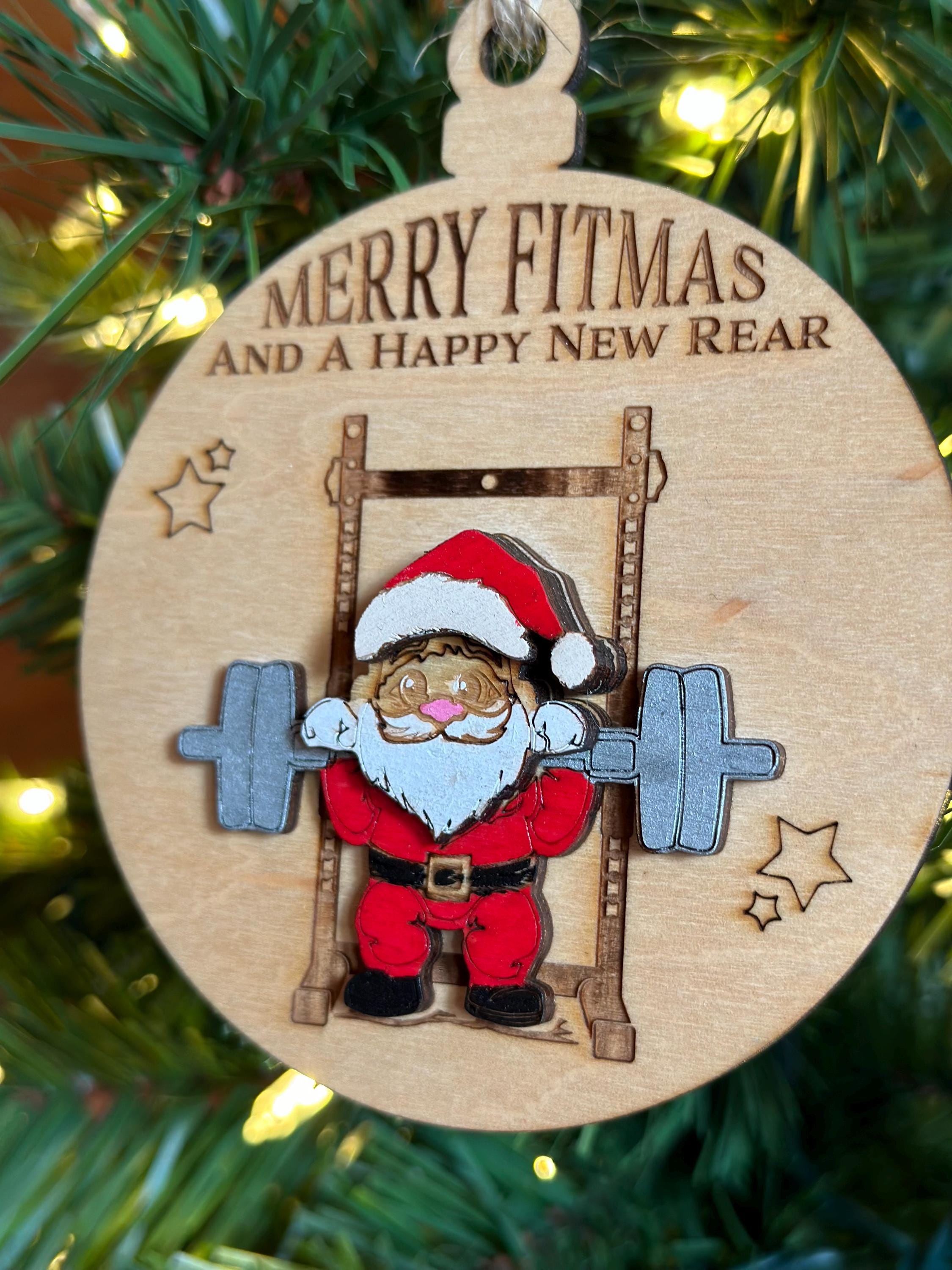 Merry Fitmas Santa Weightlifting Ornament - Funny Gym Christmas Decor ...