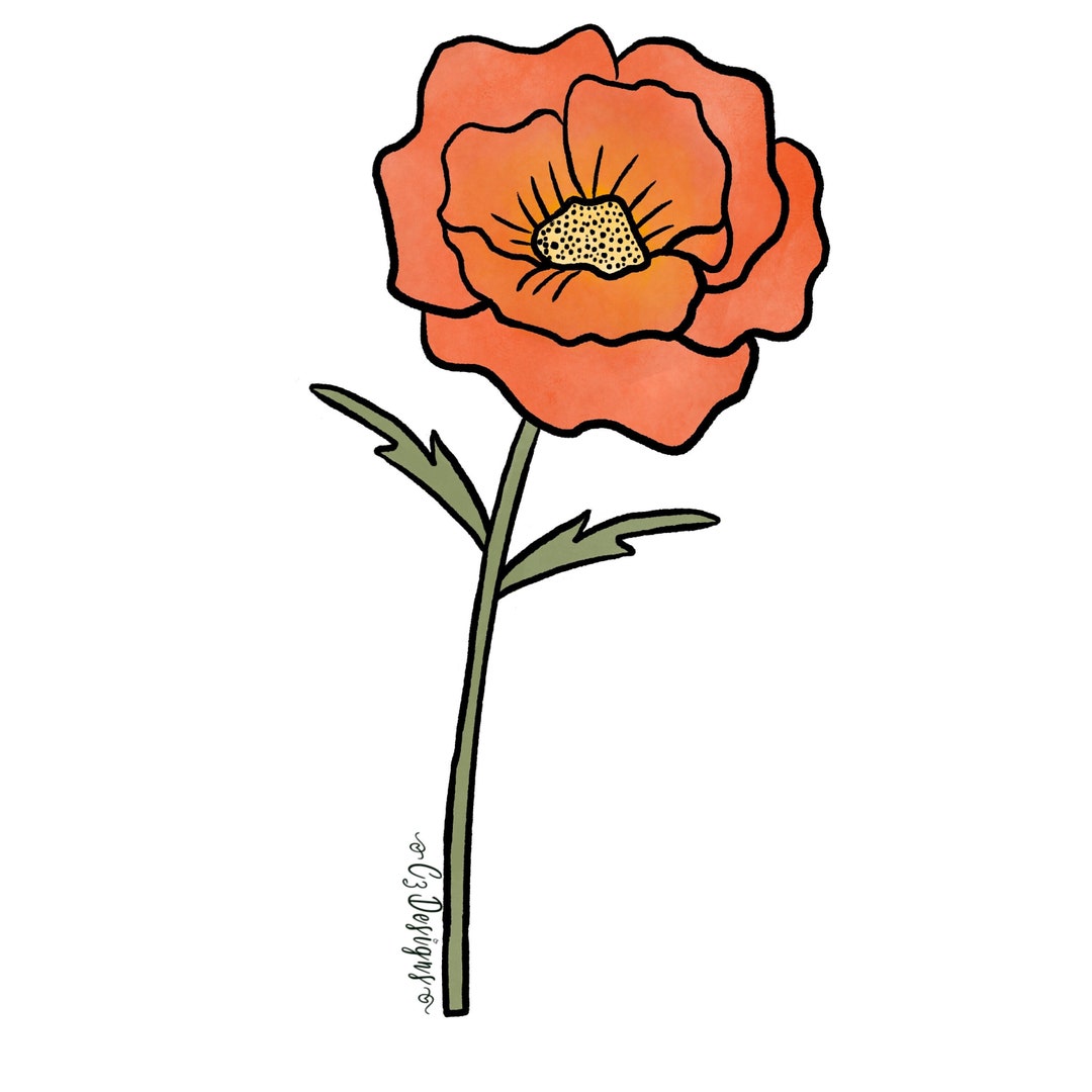Poppy Sticker August Birth Flower Sticker Durable Water Resistant Vinyl ...