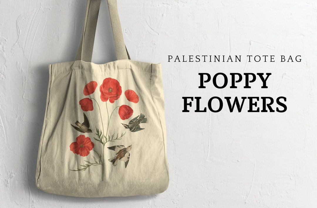 Poppy Flowers Cotton Canvas Tote Bag | Palestine Tote Bag | Sun Bird ...
