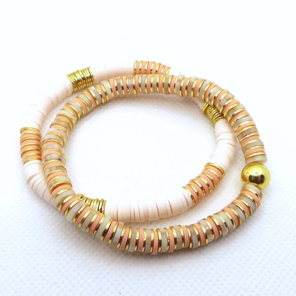 Classic Collection Chic Stack Heishi Bracelet Brushed Gold Custom Name ...