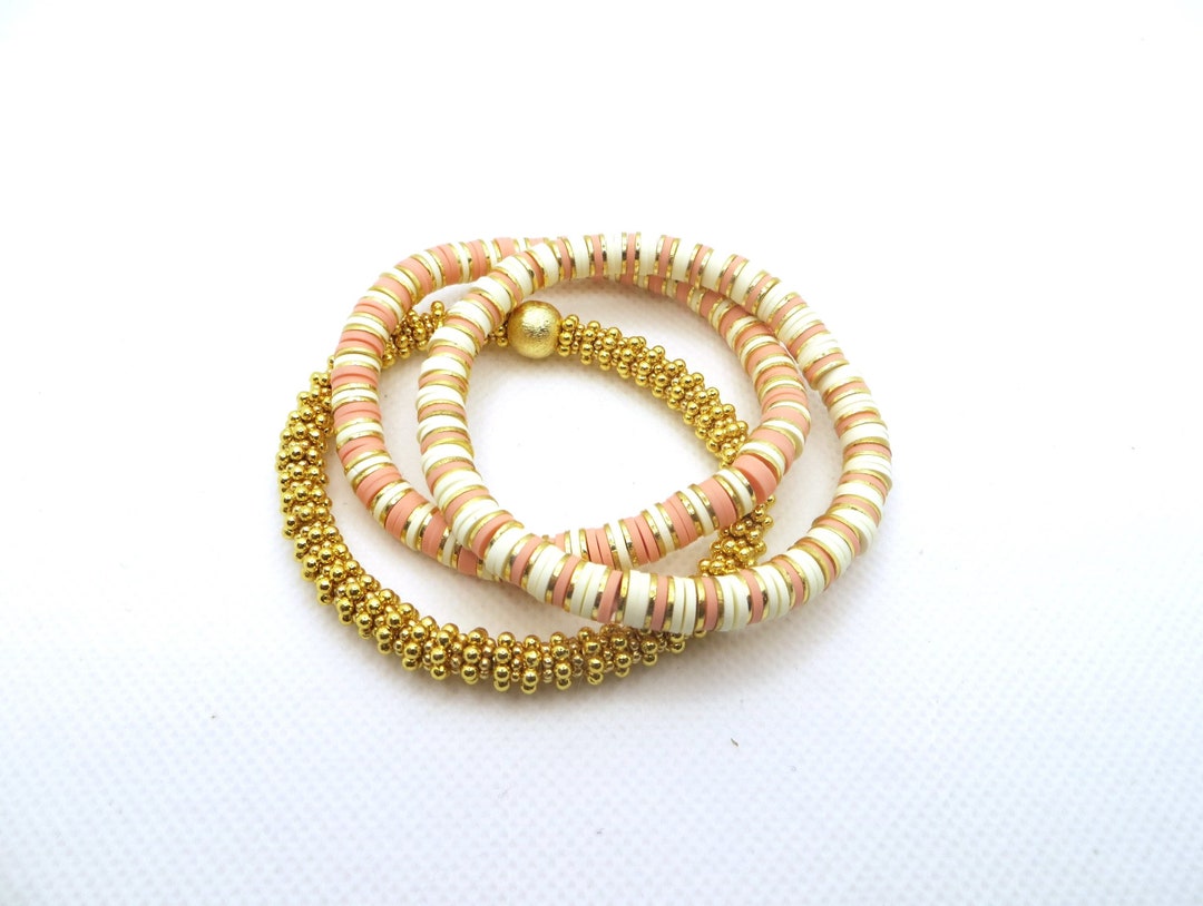 Classic Collection | Bridal Stack | Heishi Bracelet | Brushed Gold ...