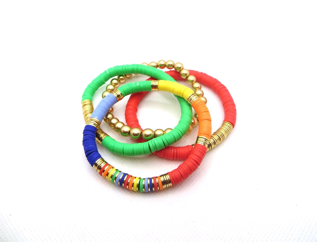 Classic Collection | Rainbow Stack | Heishi Bracelet | Brushed Gold ...