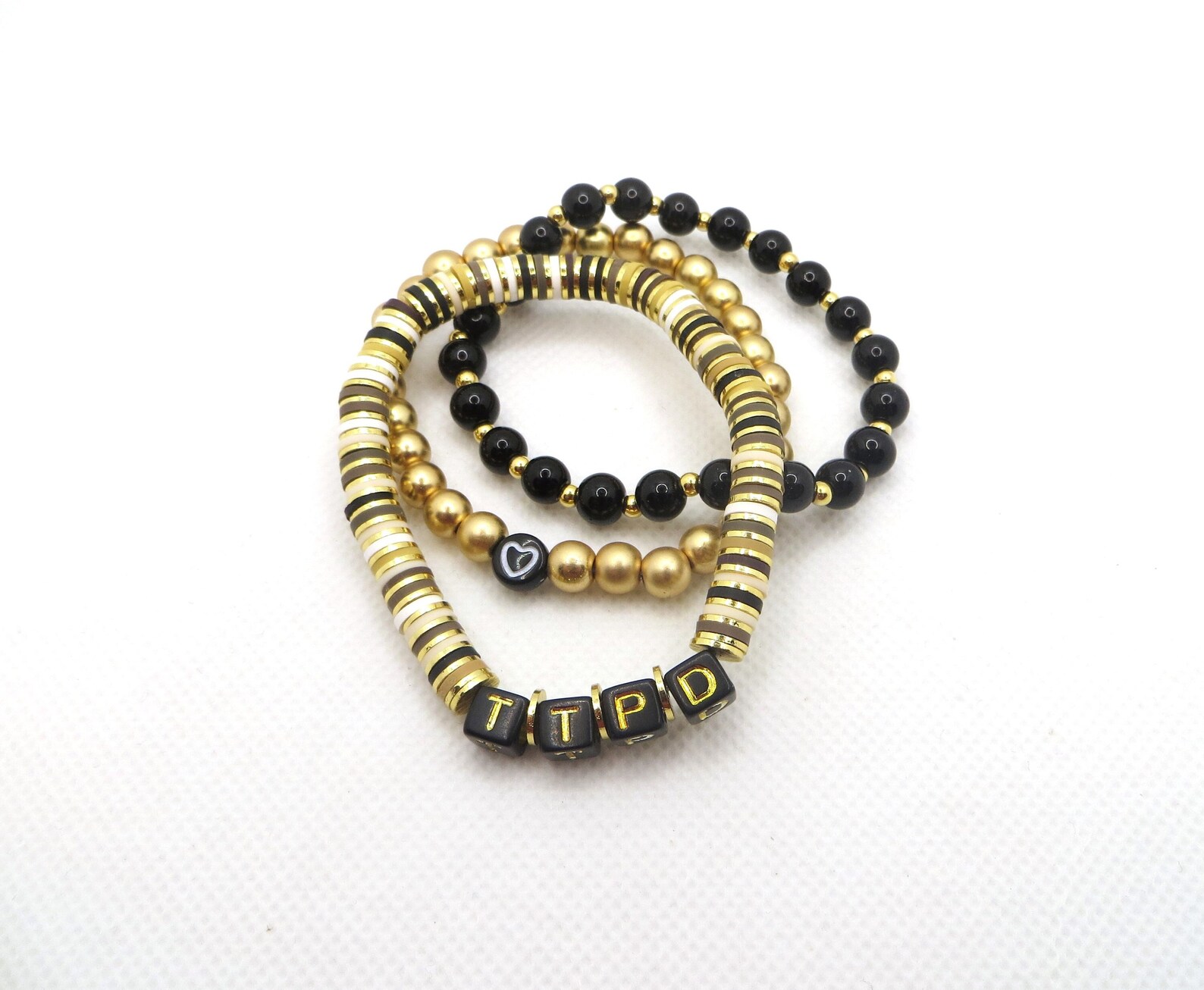 TTPD Collection TTPD Stack Heishi Bracelet Brushed Gold Custom Lyric ...