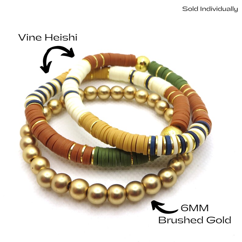 Classic Collection | Vine Stack | Heishi Bracelet | Brushed Gold ...