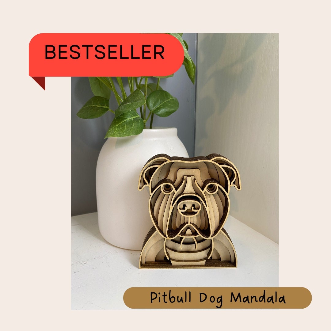 Pitbull Dog 3D Wood Mandala, Laser Engraved Dog Decor, Wooden Pet ...