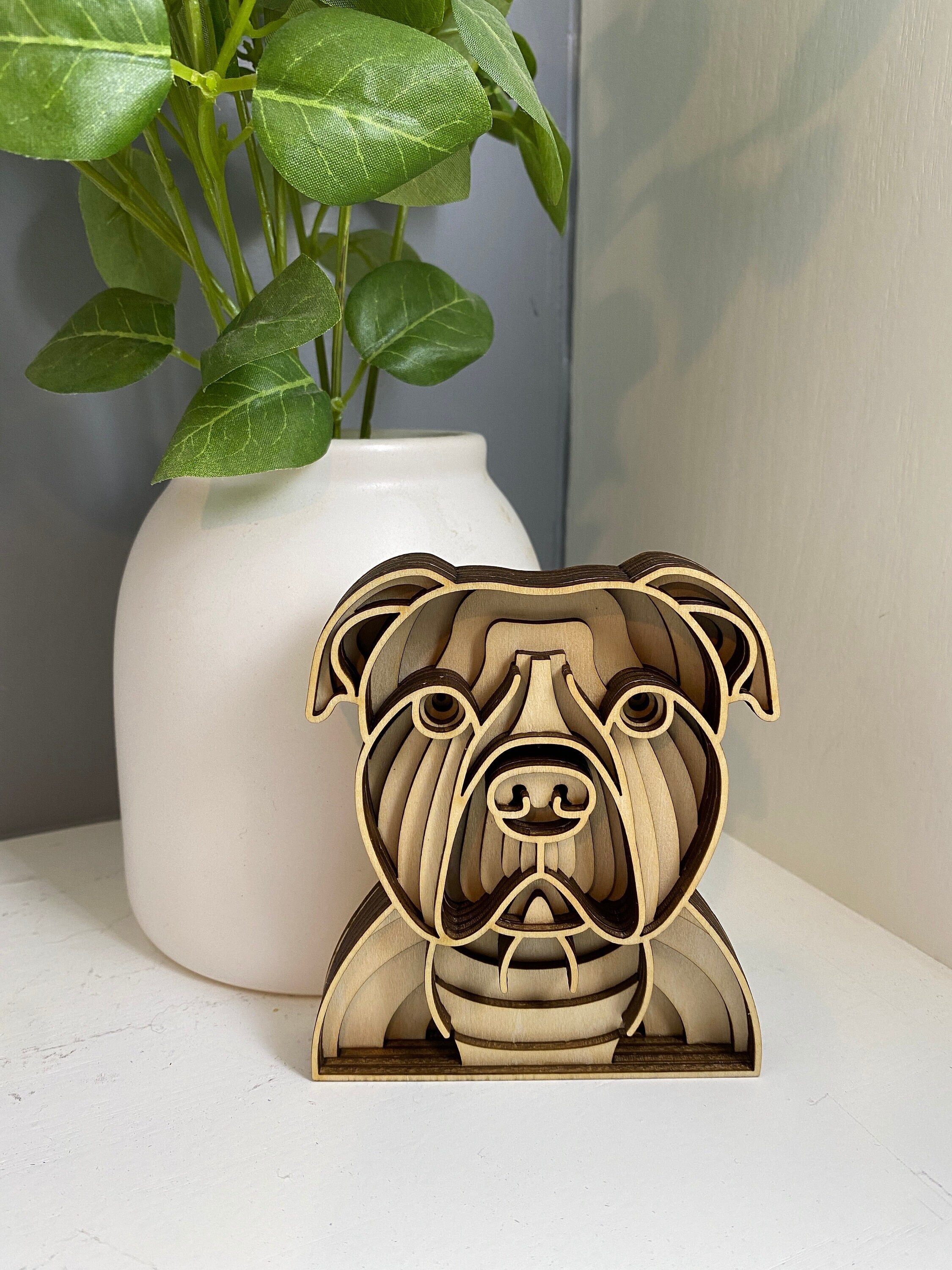 4" Laser Engraved Pitbull Dog Mandala: 3D Wood Pet Portrait - Etsy