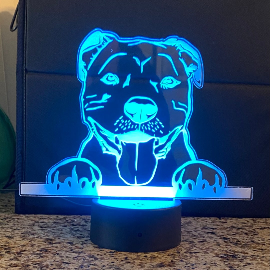 Pitbull Acrylic Light up Dog Sign, Pit Bull Dog Portrait, Dog ...