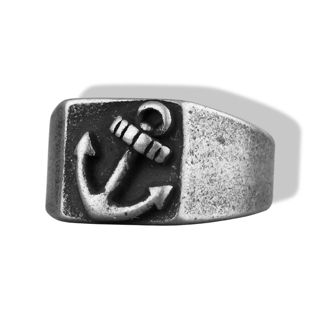 Retro Black Anchor Ring, Vintage Stainless Steel Ring With a Sailing ...
