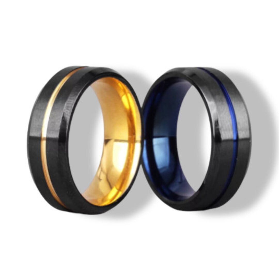 Black Blue Gold Line Stainless Steel Rings Latest Design Ring Trending ...