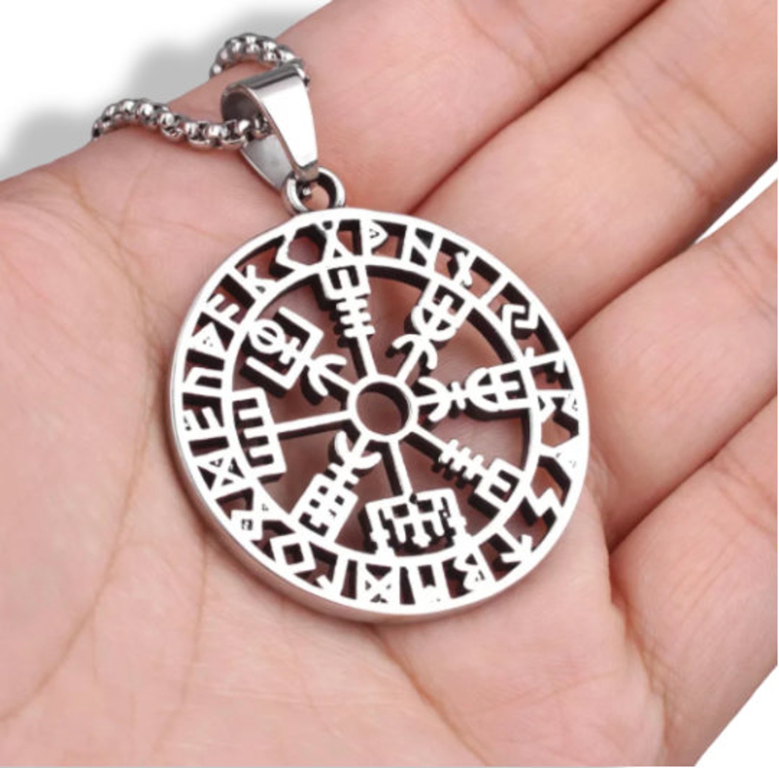 Stainless Steel Viking Pirate Odin Runes Men Necklaces Pendant Long ...