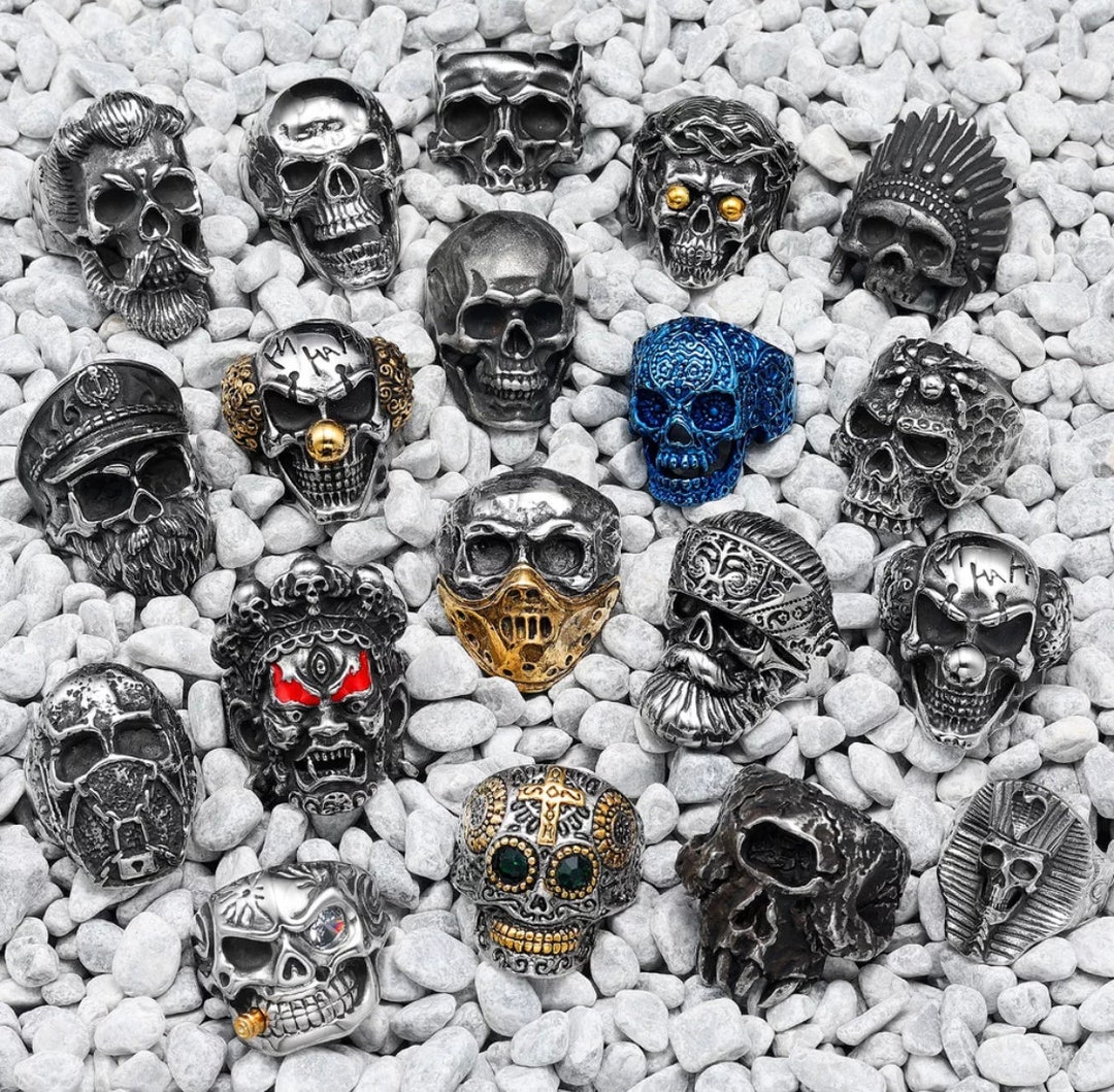 Gothic Skull Rings Skull Rings Skeleton Punk Hip Hop Ring Mens Titanium ...