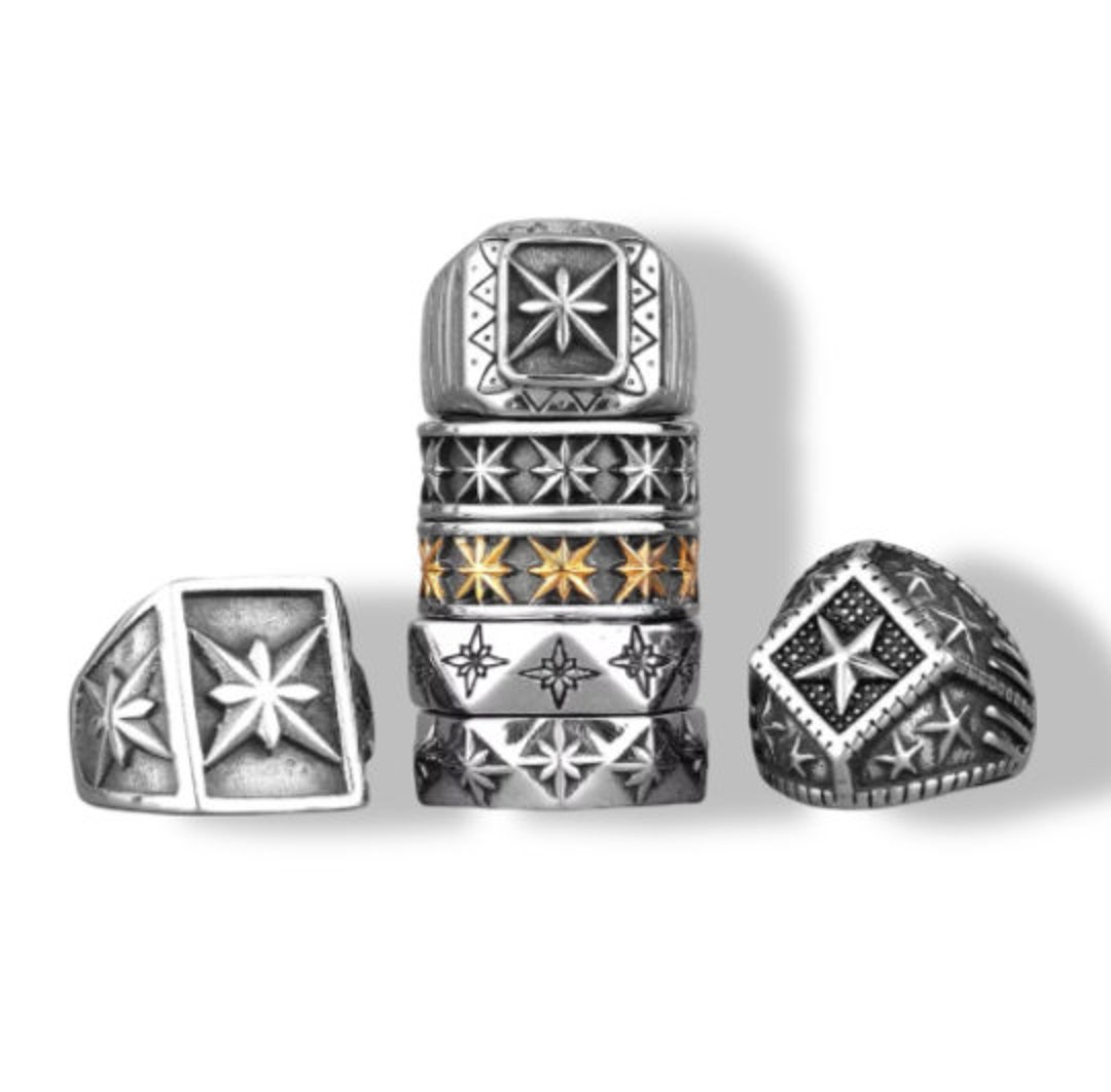 Simple Trendy Retro Polaris Star Flower Stainless Steel Rings - Etsy