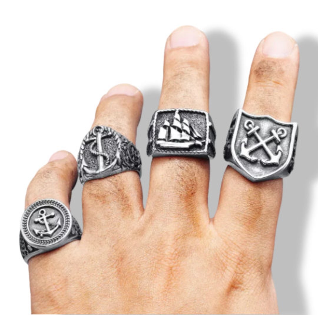 Anchor Ocean Men Rings, Vintage Stainless Steel Ring With a Sailing ...