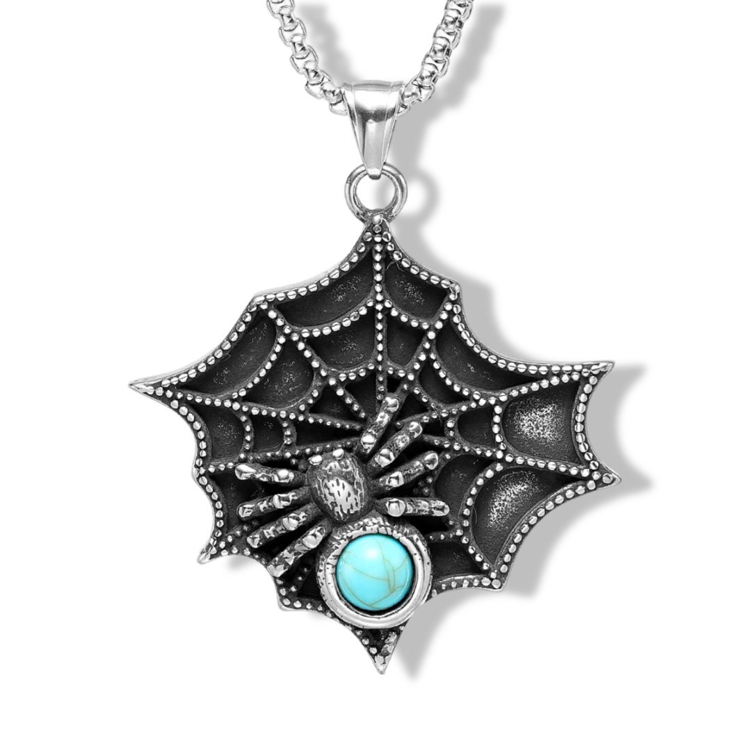 Spider Web Turquoise Gemstone Pendant Necklace , Punk-inspired Spider ...