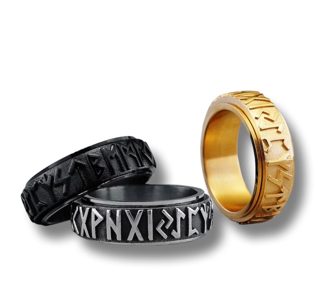Viking Runes Rings, Simple Retro Unique Viking Rune Spin Stainless ...