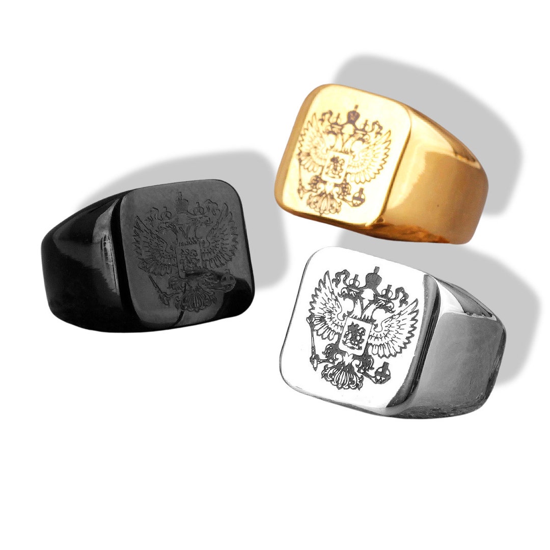 Double Headed Eagle Signet Stainless Steel Rings Eagle Ring Men Signet ...