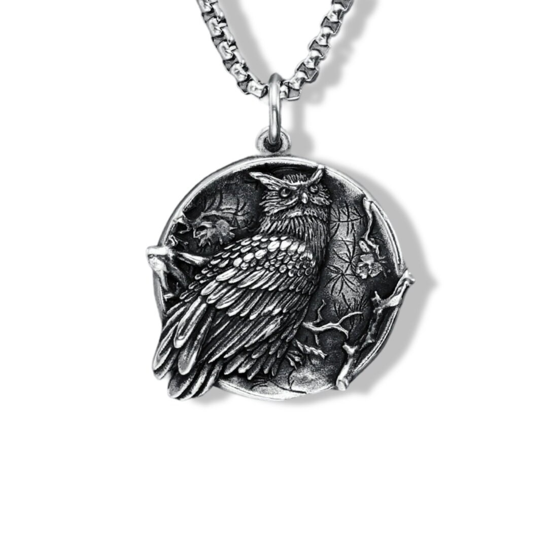 Owl Coin Necklace , Ferocious Owl Night Pendant , Night Owl Coin Men ...