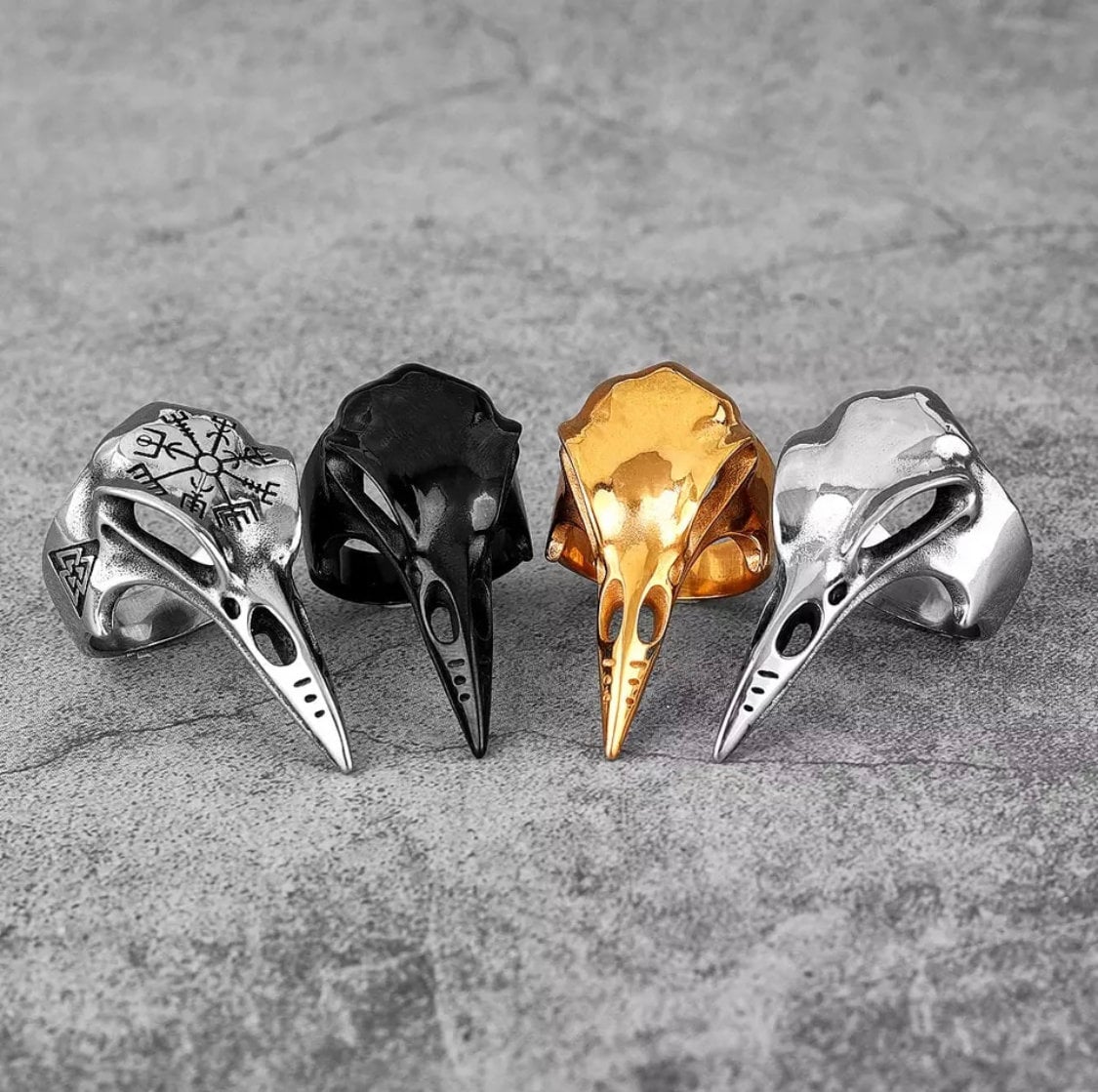 Silver Crow and Gold Skull Ring - Etsy