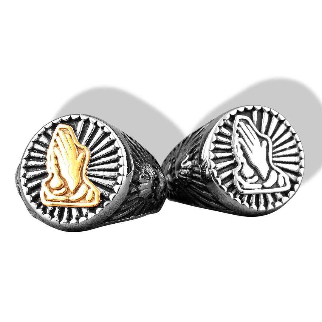 Ring for Men |join Hands Ring | Prayer Stainless Steel Rings | Cross ...