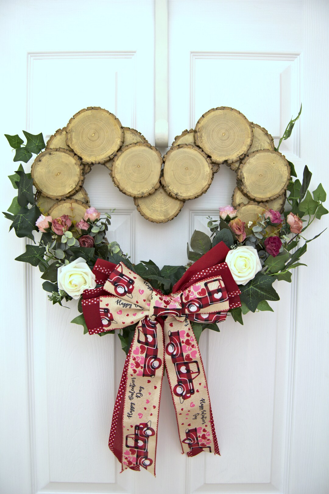 Rustic Style Heart Shaped Wreath Farmhouse Decor Natural Wood Slice ...