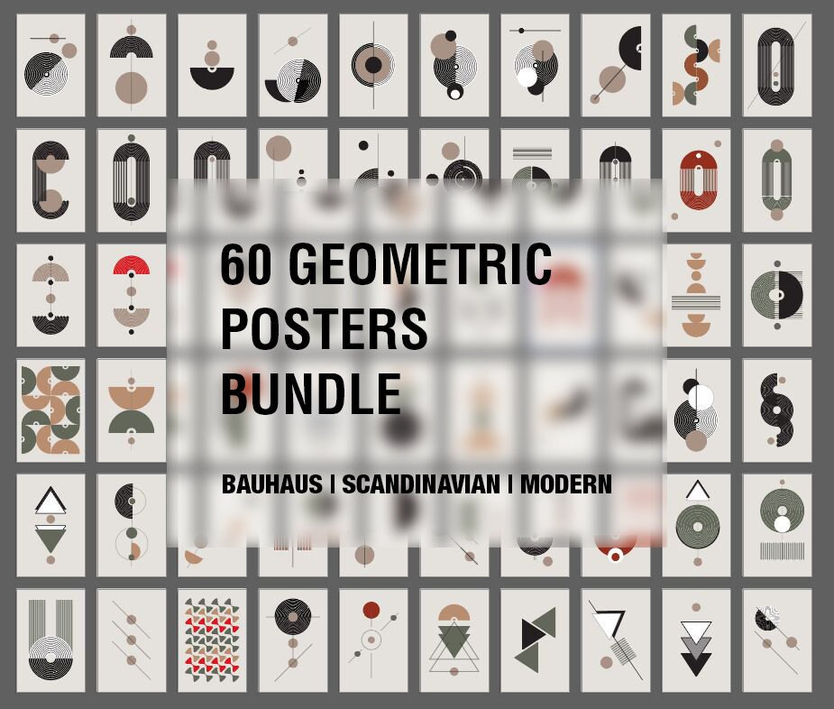 60 Geometric Poster Designs, Printable Art, Scandinavian and Bauhaus ...