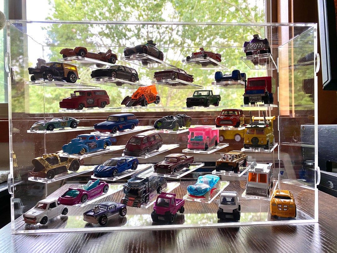 Clear Acrylic Angled 1:64 Diecast Car Display Case Kit With Dust Cover ...