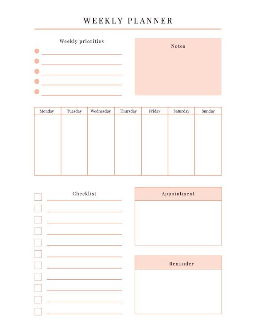 Weekly Digital Planner, Instant Download, Weekly Planner - Etsy