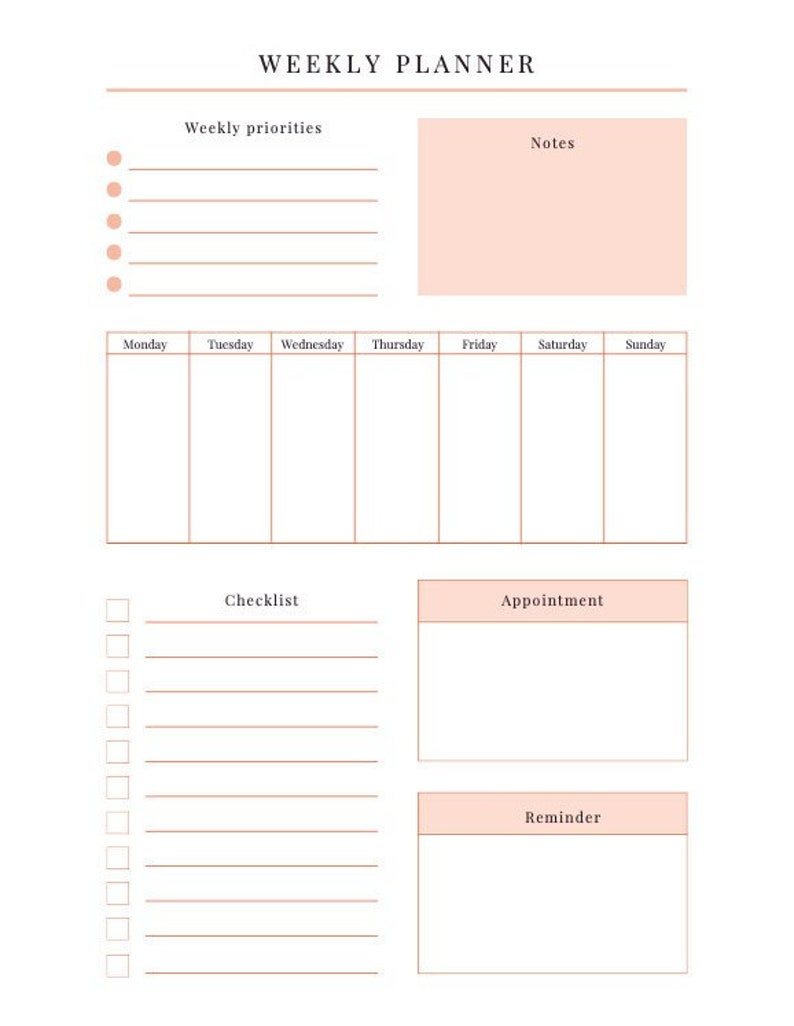 Weekly Digital Planner, Instant Download, Weekly Planner - Etsy