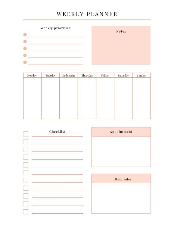 Weekly Digital Planner, Instant Download, Weekly Planner - Etsy