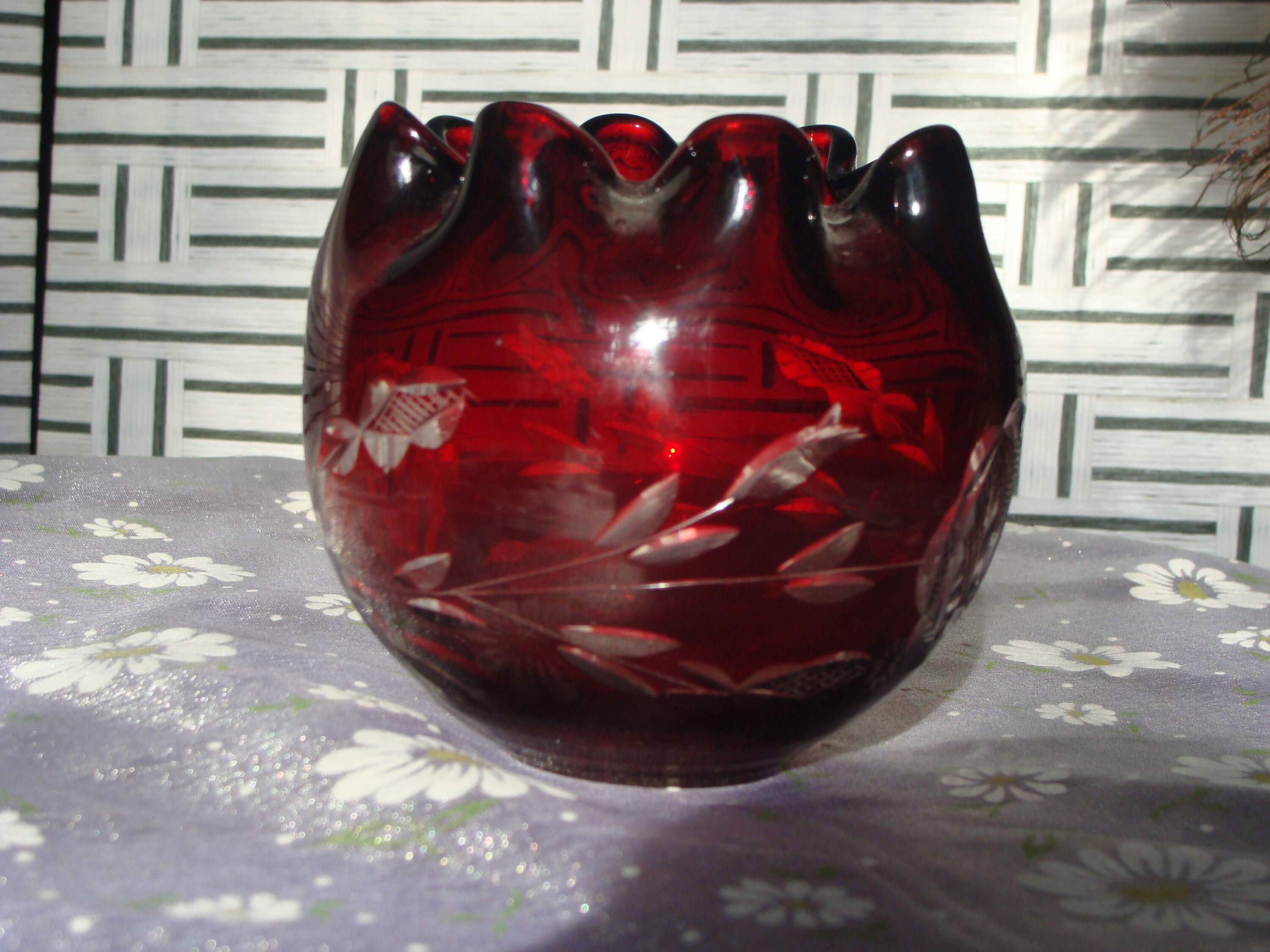 Antique Ruby Red Cut to Clear Art Glass Bowl - Etsy