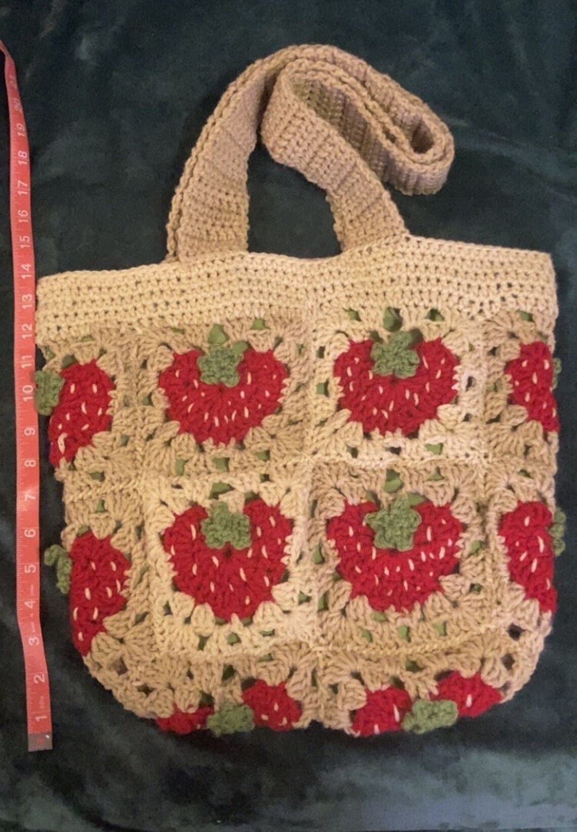 Crochet Strawberry Tote Bag Drawstring Bag Granny Square Heart Tote