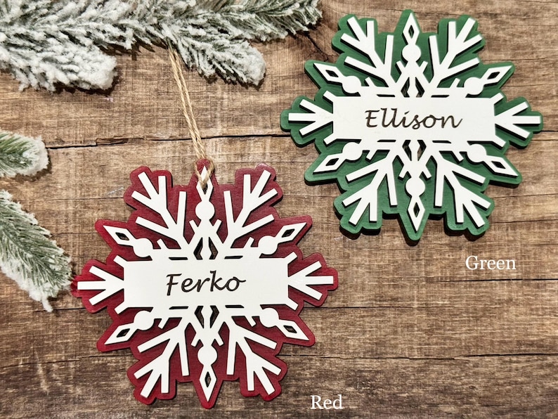 Personalized Snowflake Name Ornament: 3D Wooden Christmas Name Tag - Etsy