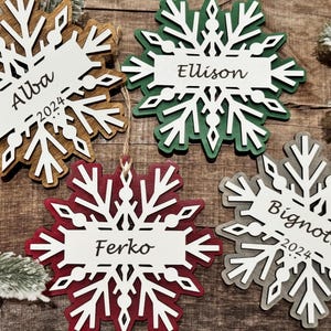 Personalized Snowflake Name Ornament: 3D Wooden Christmas Name Tag - Etsy