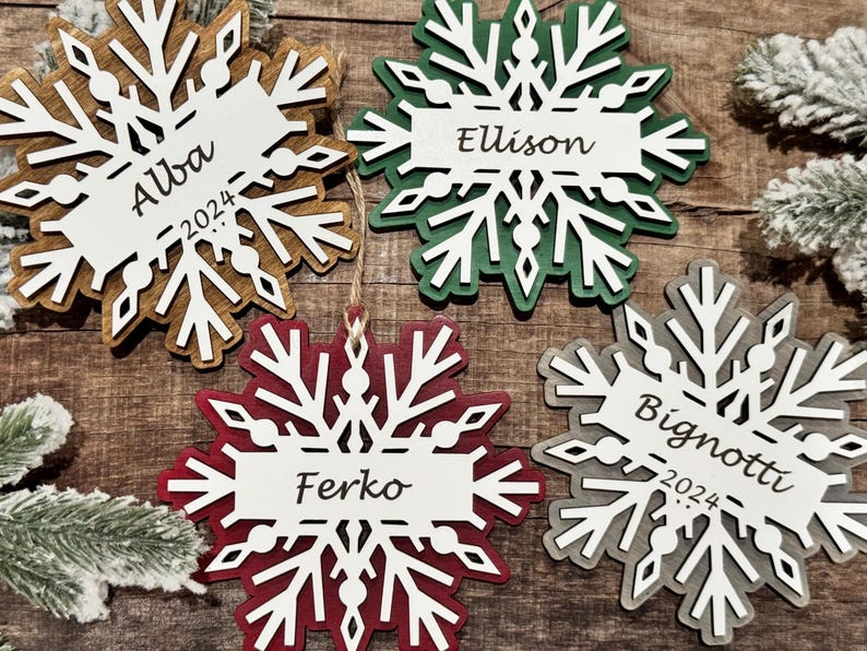Personalized Snowflake Name Ornament: 3D Wooden Christmas Name Tag - Etsy