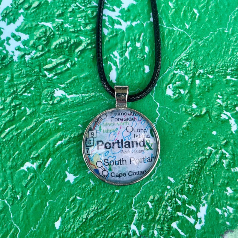 Portland, ME Map Necklace Made From Upcycled Maps. - Etsy