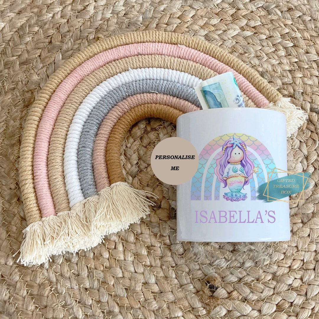 Personalized Mermaid Piggy Bank, Ceramic Money Box, Baby Girl Gift - Etsy