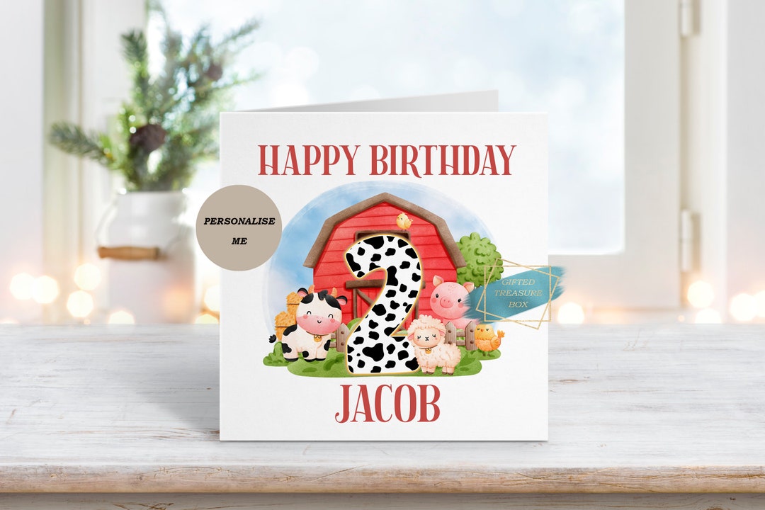 Personalised Kids Birthday Card, Farmyard Animals Birthday Card, Girls ...