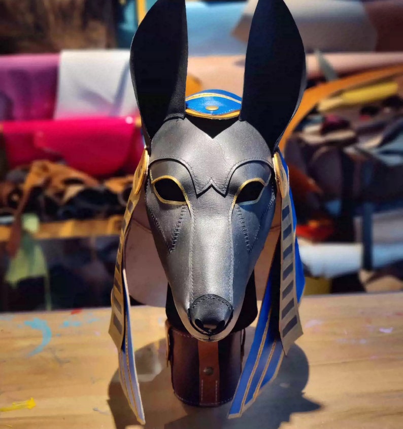 Genuine Leather Anubis Mask Head Cowhide Pure Handmade Knitted Party ...