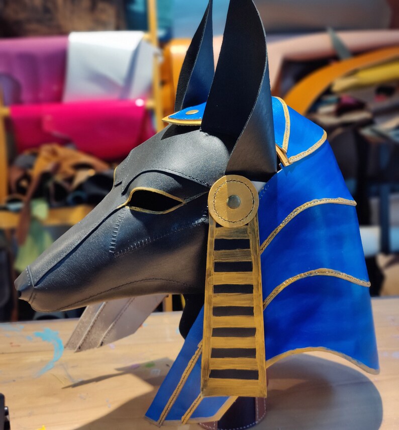 Genuine Leather Anubis Mask Head Cowhide Pure Handmade Knitted Party ...