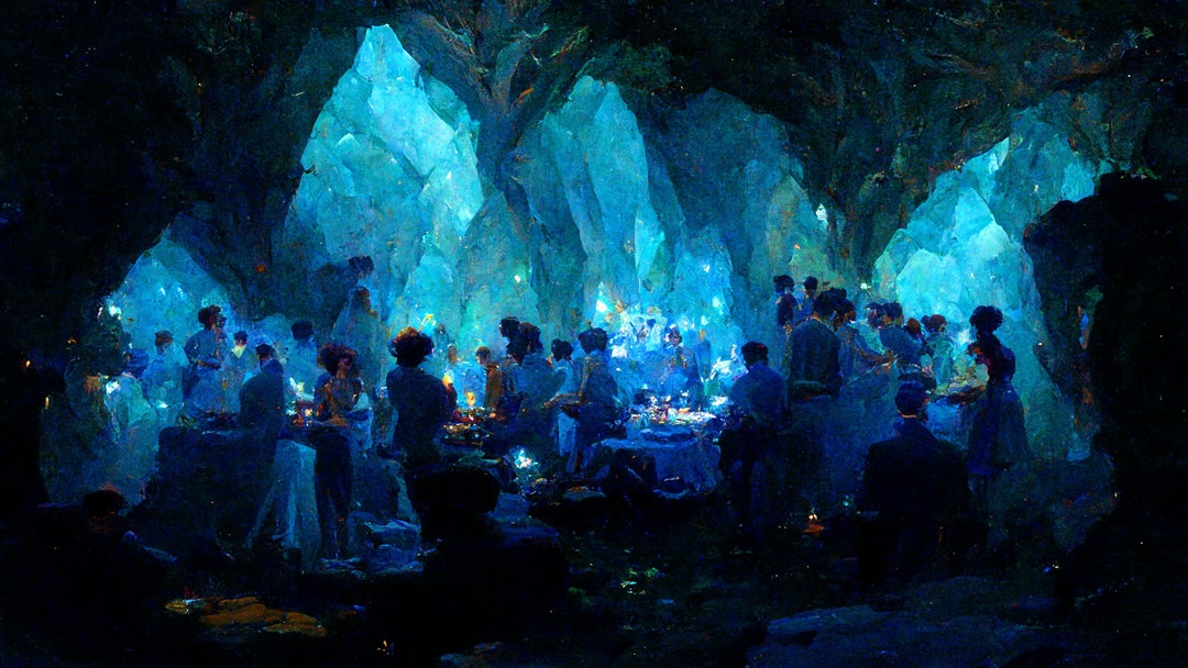Fantasy Cavern of Parties- Digital Print- Screen Saver - Fantasy Art - Etsy