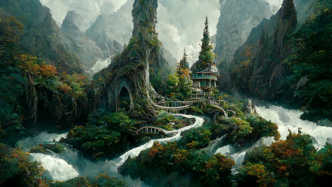 Fantasy Landscapes Elven Home- Digital Print- Screen Saver - Fantasy ...