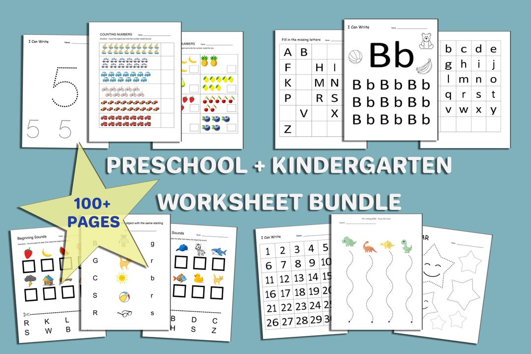 Preschool Kindergarten Learning Worksheet Bundle - Etsy