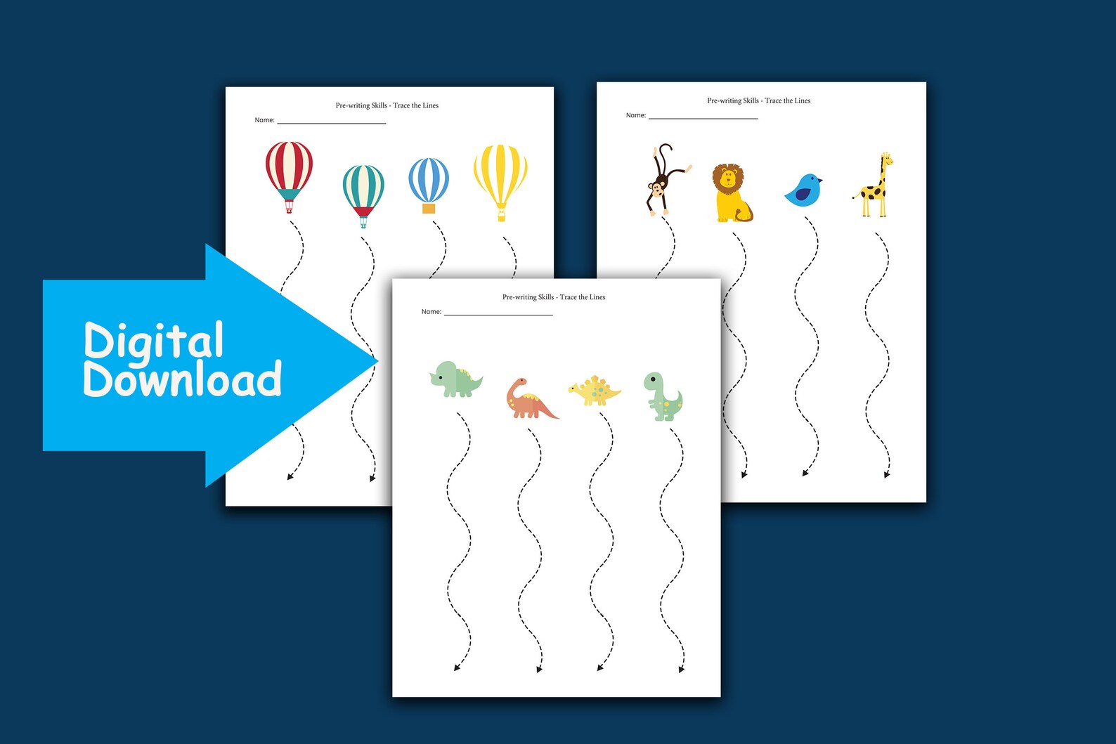 Printable Line Tracing Worksheets. Trace With Dinosaur Bugs - Etsy