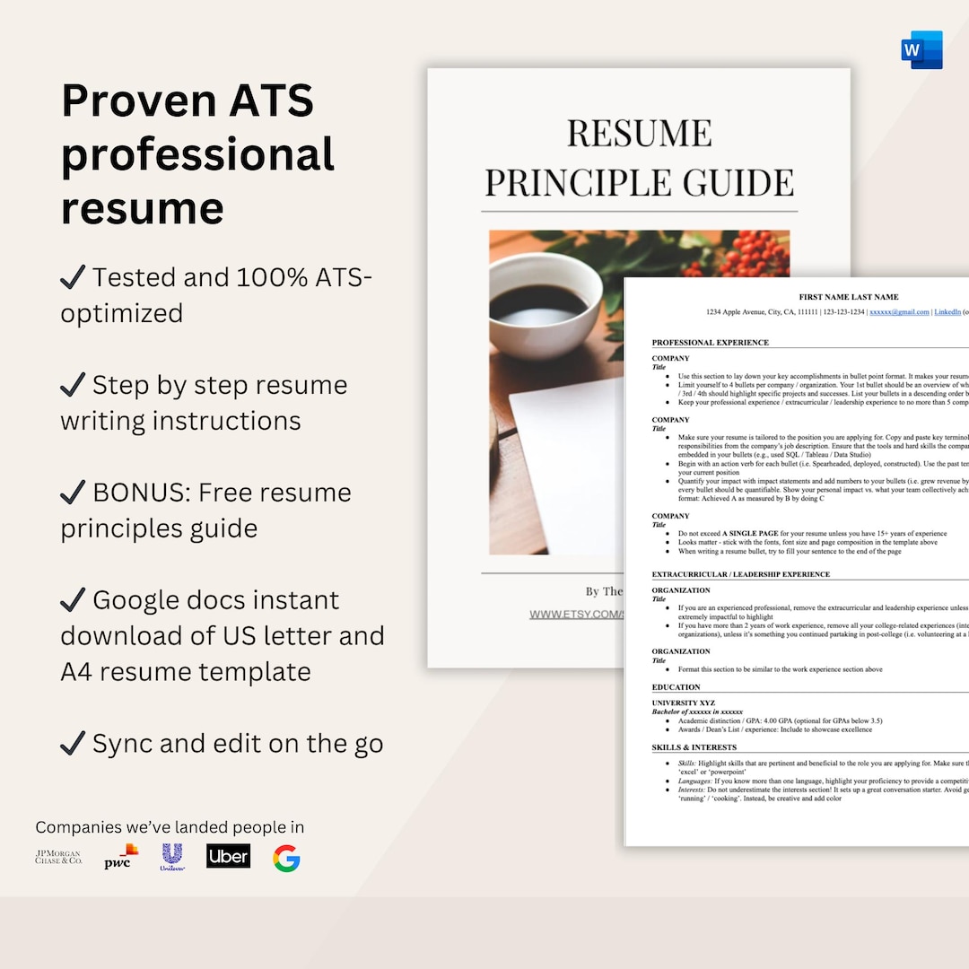 Ats-optimized Resume Template & Guide | Professional CV | One-page ...